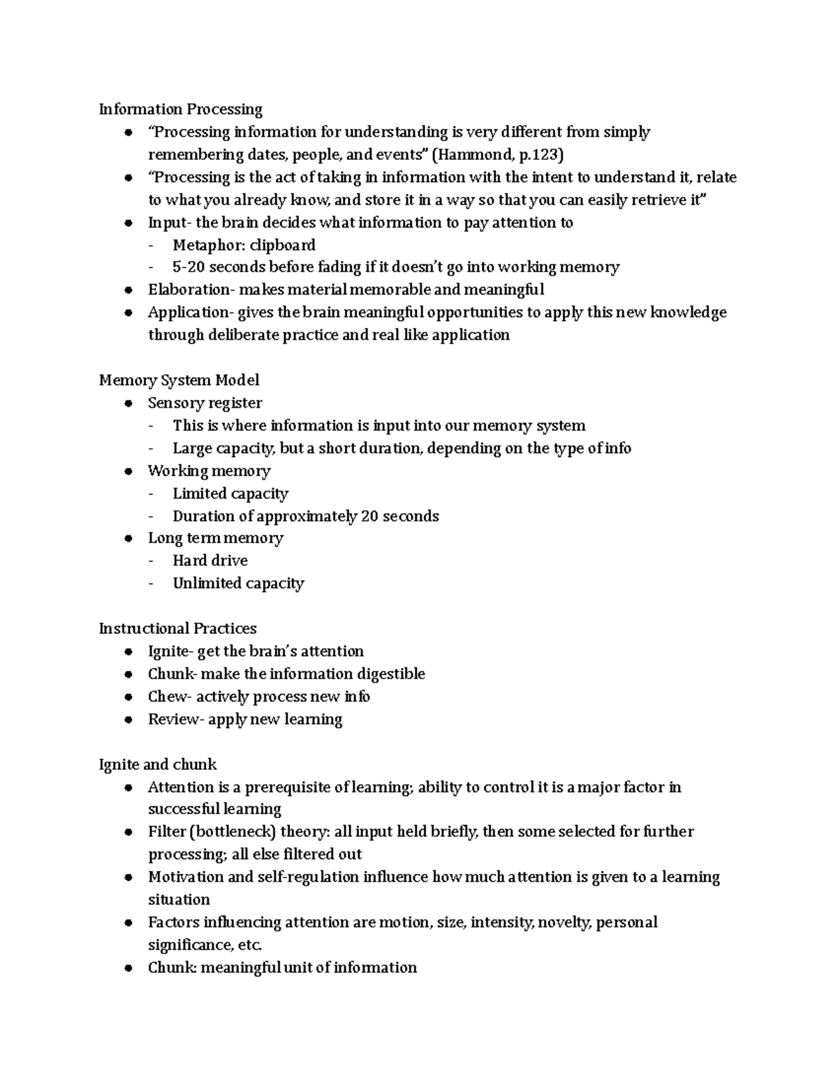Information Processing - Chunk: meaningful unit of information Chew ...