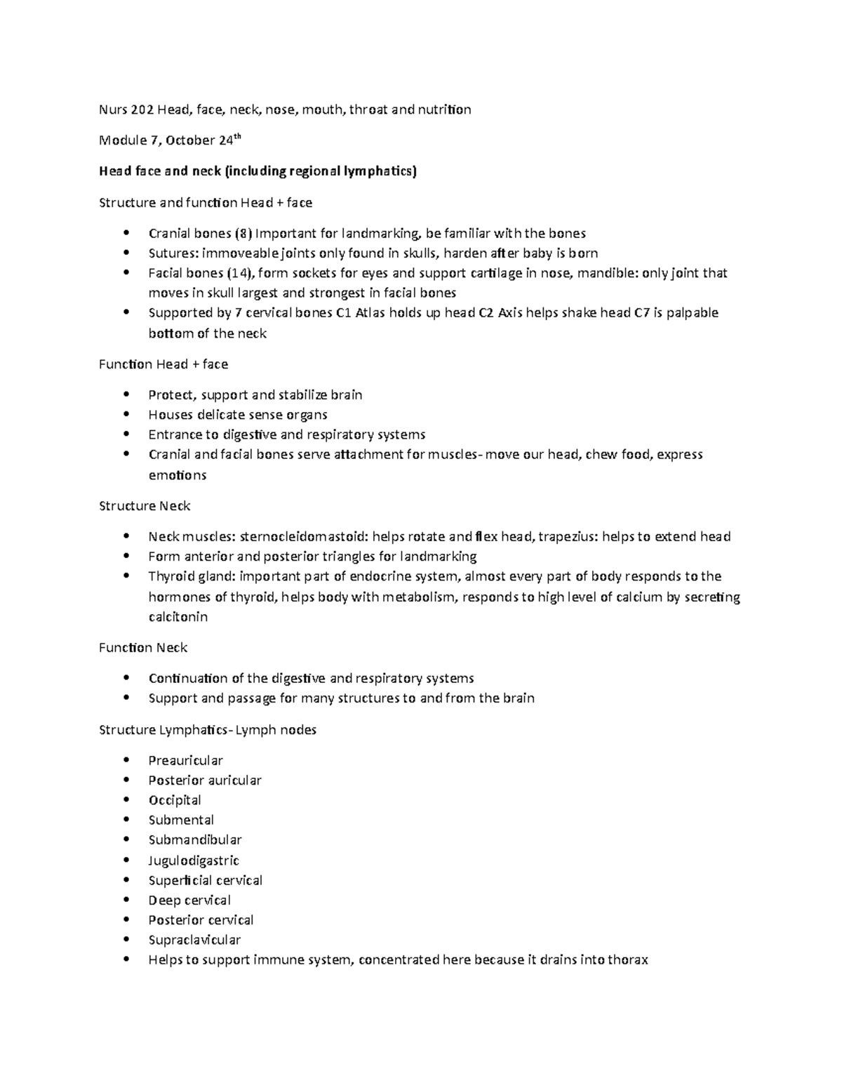Nurs 202 Module 7 - 202 - Nurs 202 Head, face, neck, nose, mouth ...