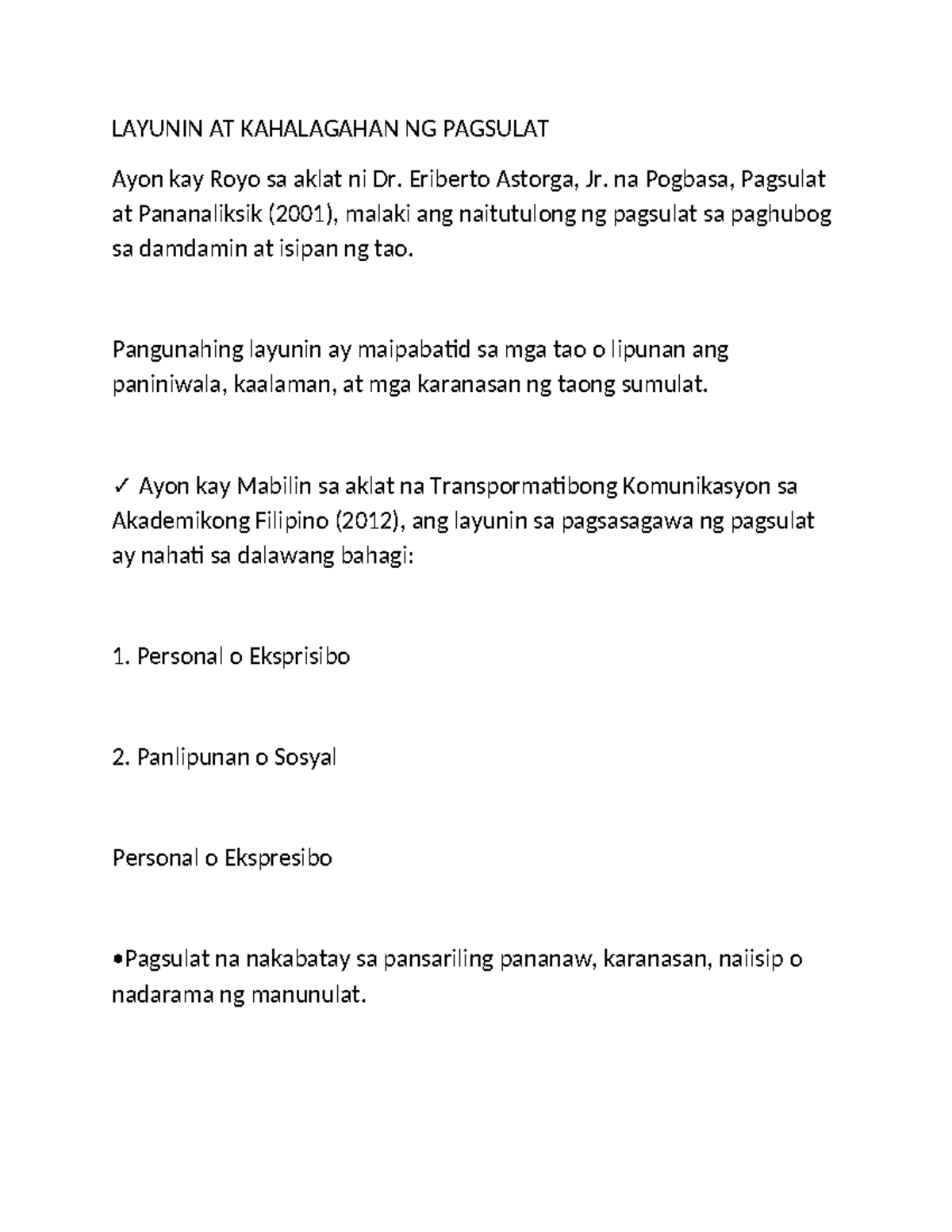 Layunin AT KAHA-WPS Office - LAYUNIN AT KAHALAGAHAN NG PAGSULAT Ayon ...