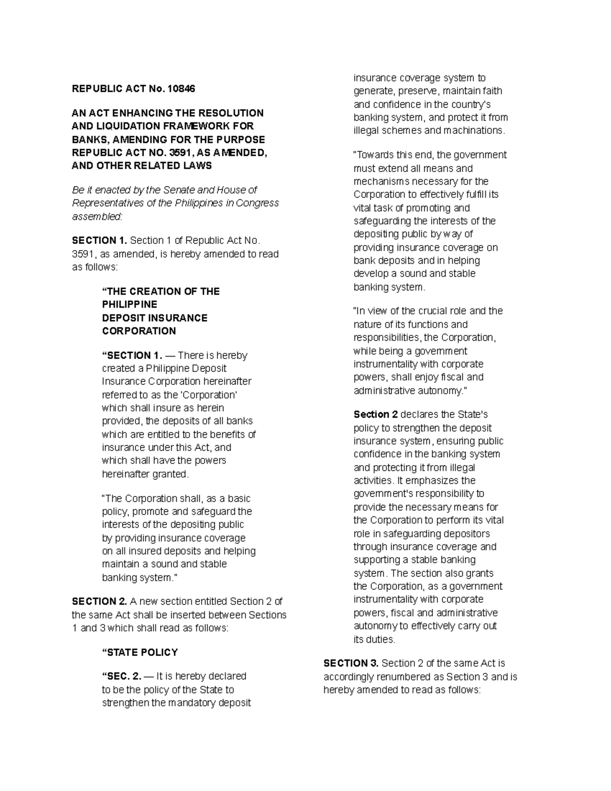 Republic ACT No - lecture notes - REPUBLIC ACT No. 10846 AN ACT ...