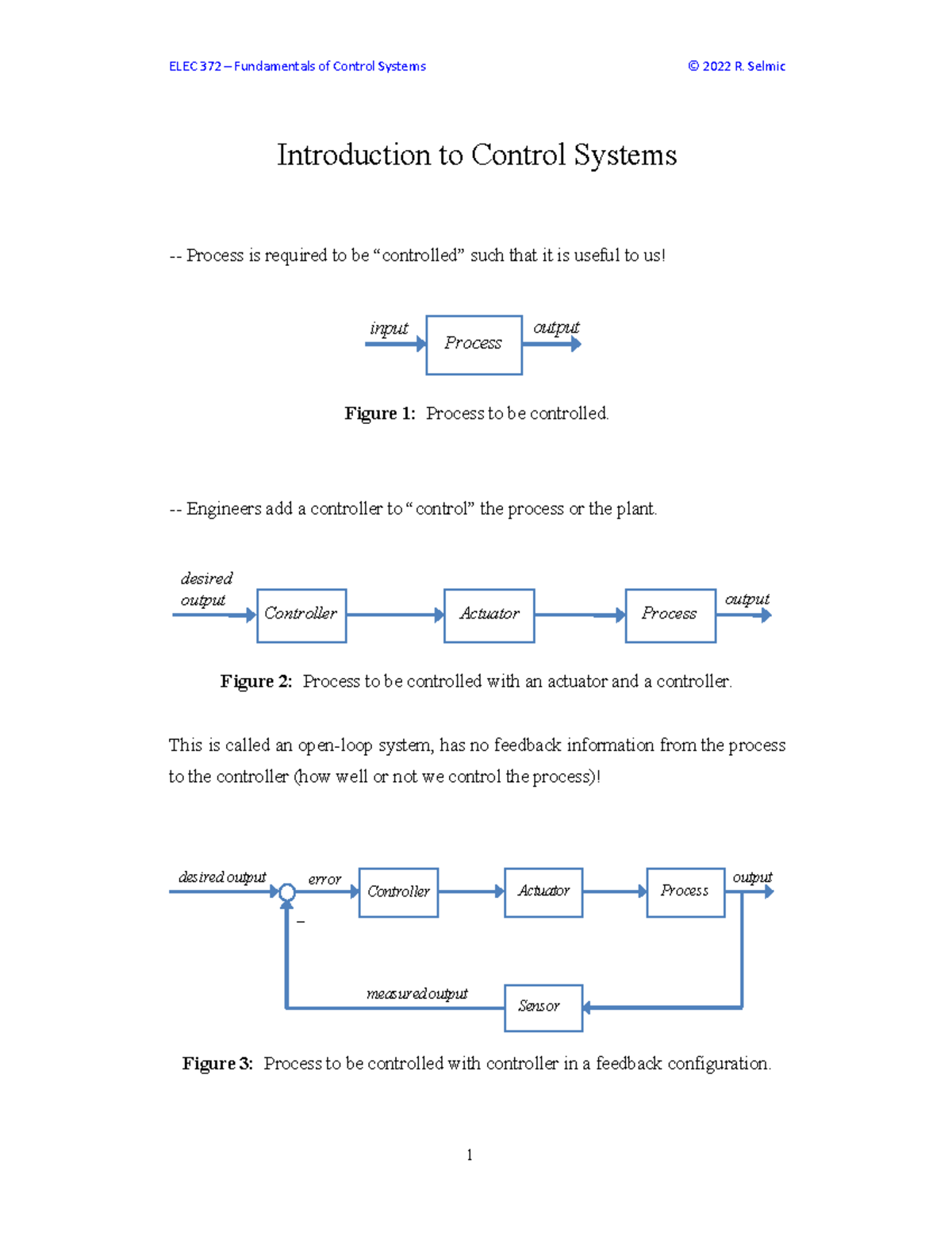Intro, Math Model of Systems (Lecture 1) - Introduction to Control Systems - Process is required ...