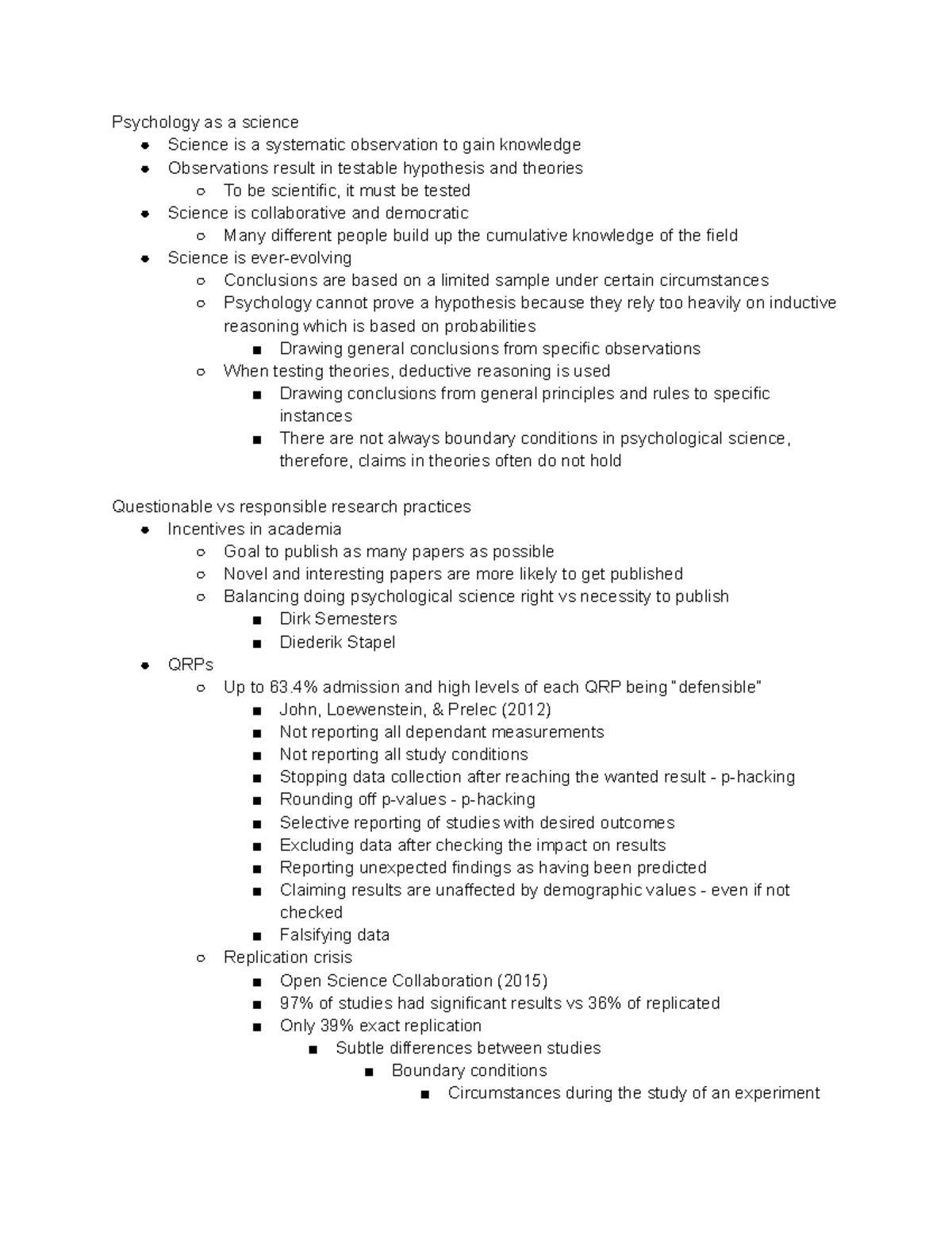 Research Planning and Design Bullet Pointed Key Concepts 2020 2021 - Psychology as a science ...