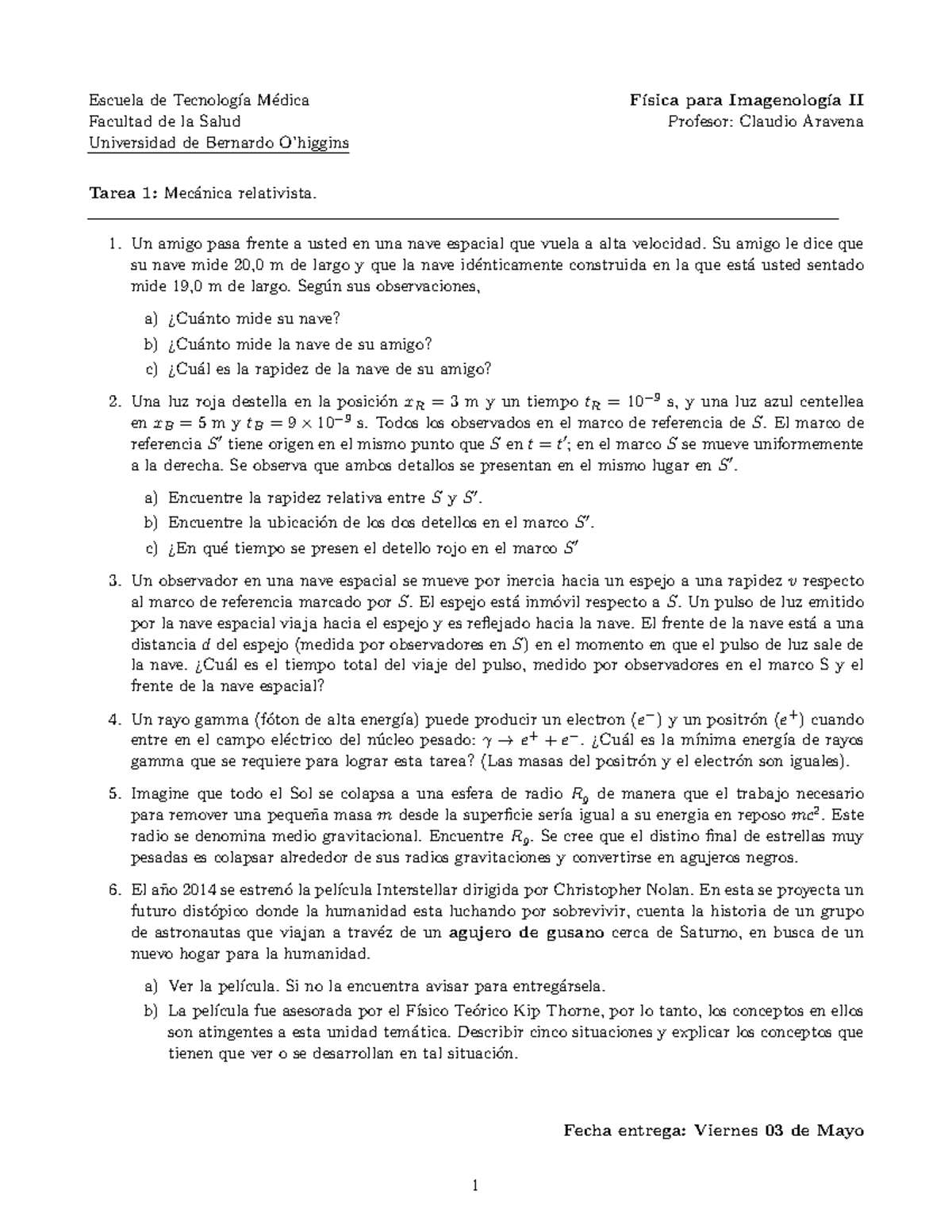 Tarea 1 - Escuela de Tecnolog ́ıa M ́edica F ́ısica para Imagenolog ́ıa II Facultad de la Salud ...