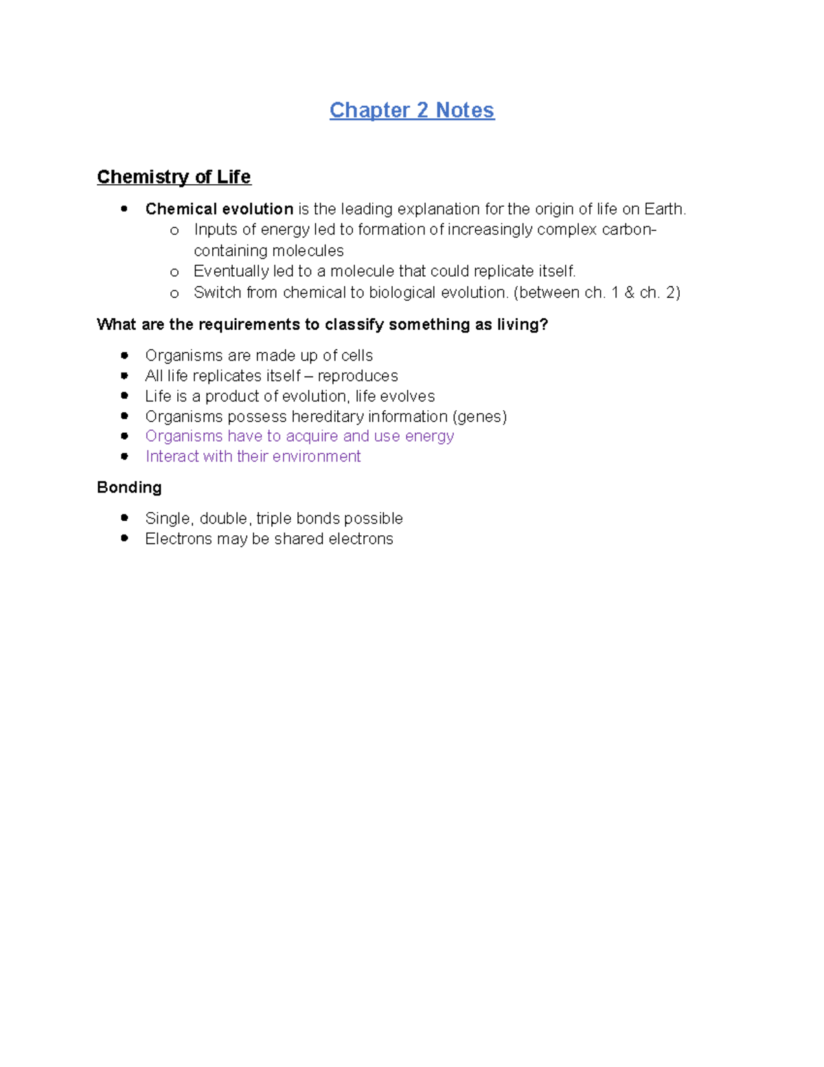 Chapter 2 Notes - Chemistry of Life in Biology - Chapter 2 Notes ...