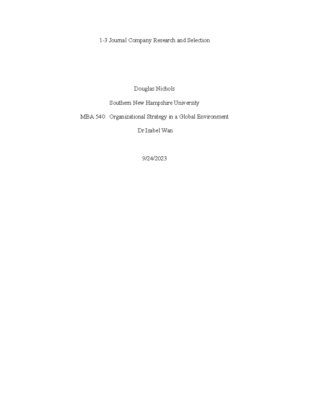 1-3 Journal Company Research and Selection - It was founded in the ...