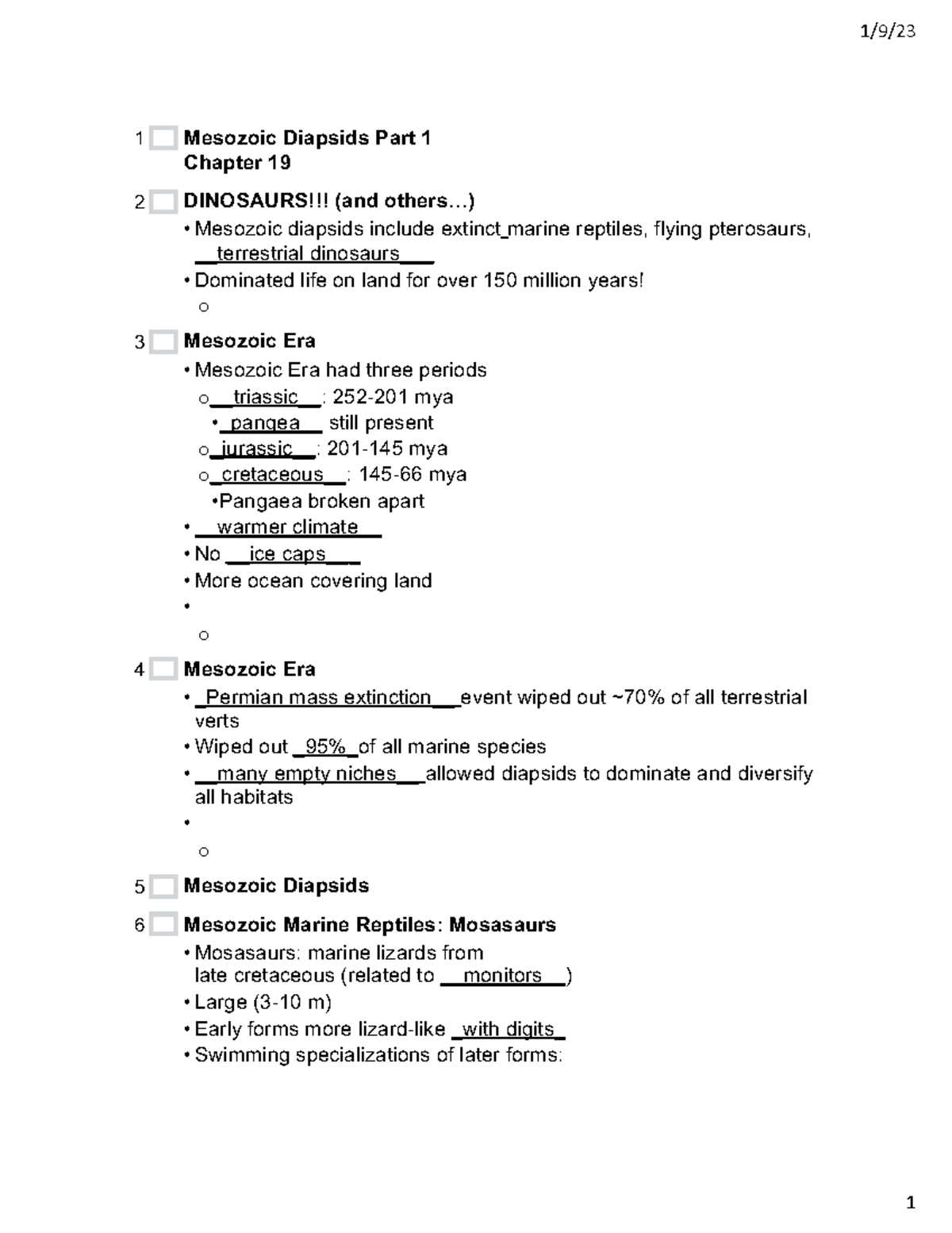 Ch 19 Mesozoic Diapsids Part 1 Fall22 - 1/9/ 1 Mesozoic Diapsids Part 1 ...