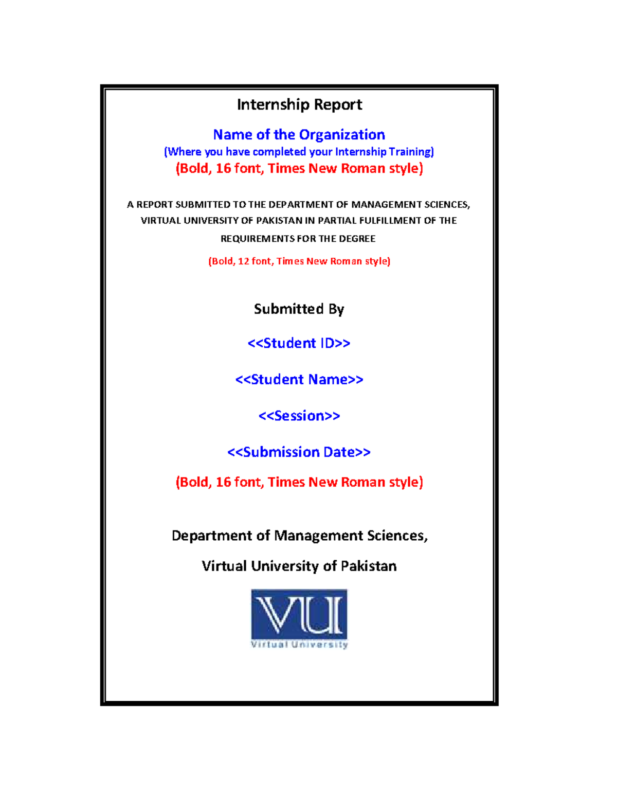 Internship Report Format - Internship Report Name of the Organization ...