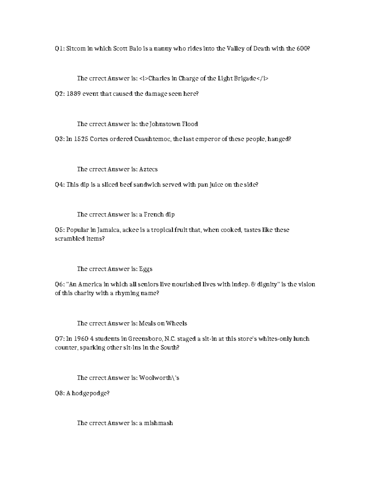 5 Week for HQVF - notes - Q1: Sitcom in which Scott Baio is a nanny who ...