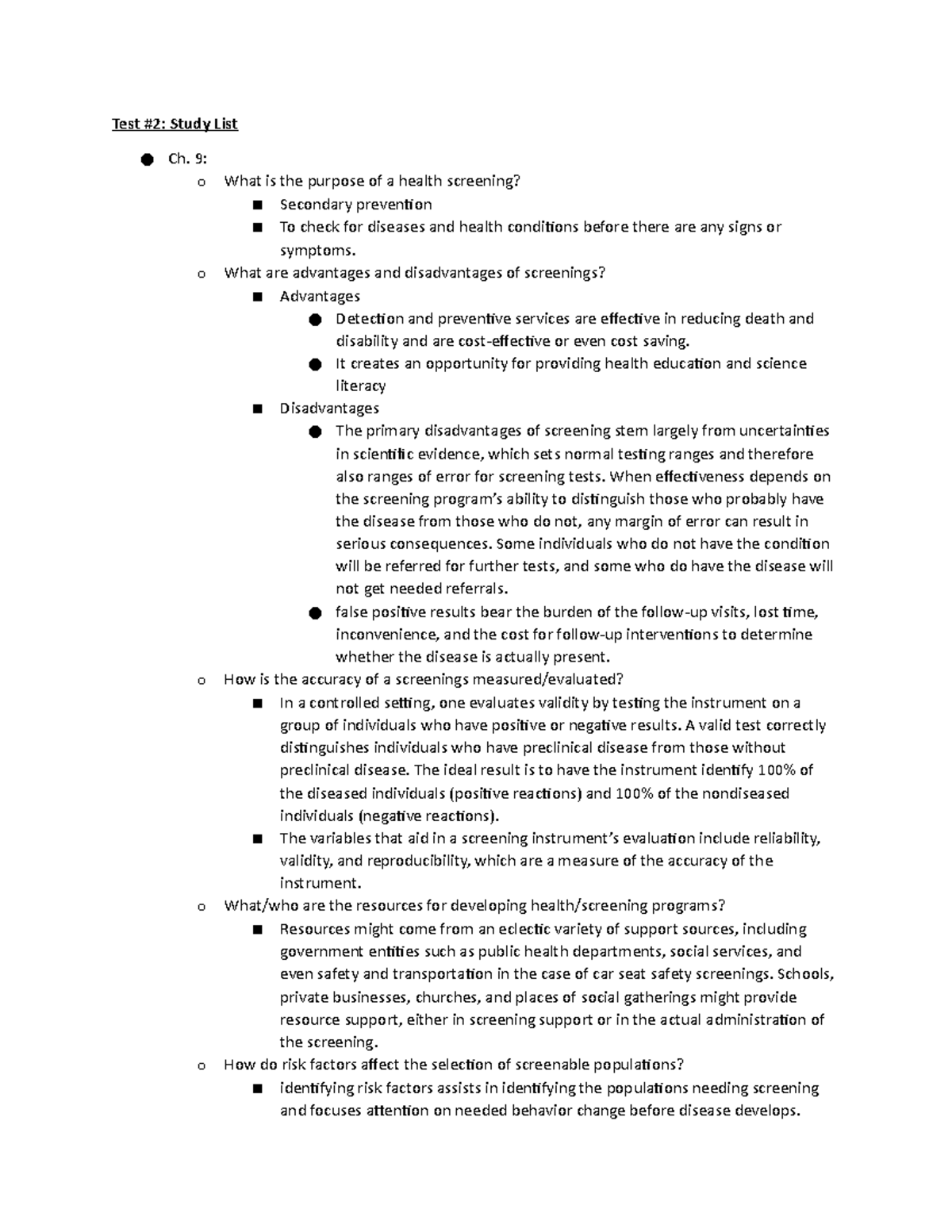 Test #2-Study List-HP - Completed test 2 study guide. Edelman- Health ...