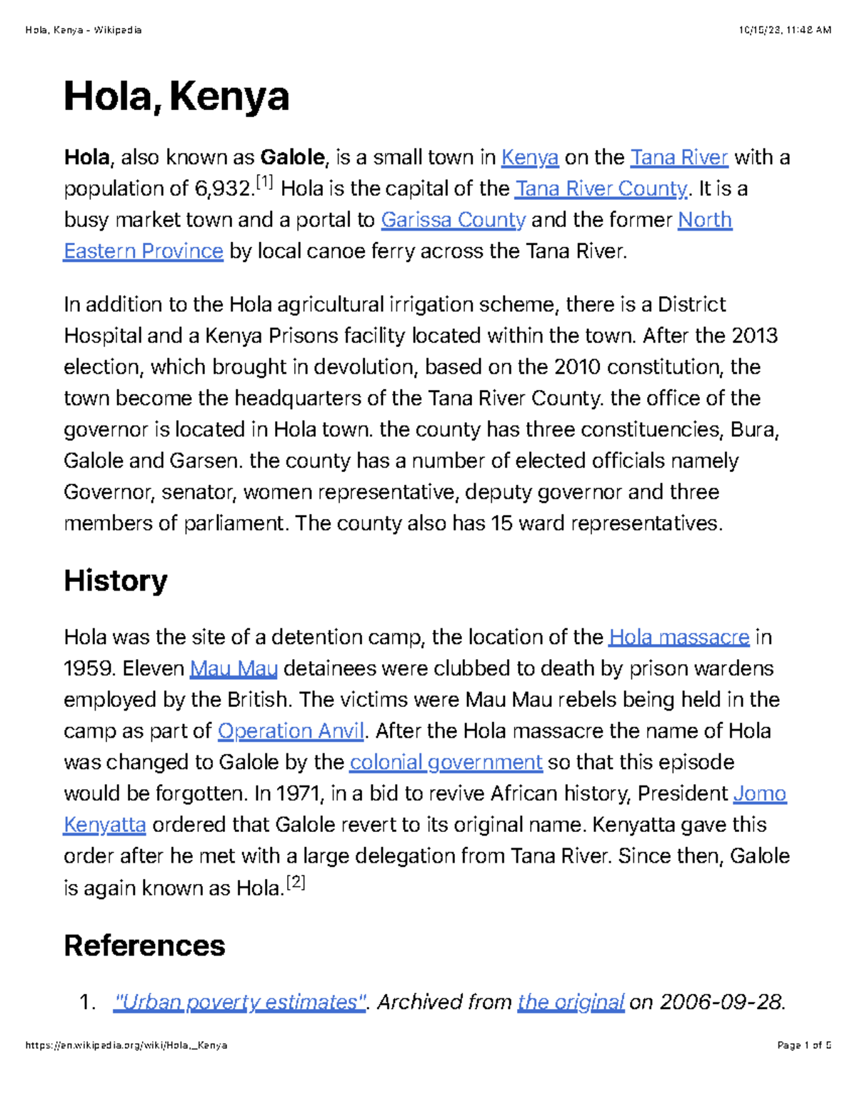 Hola, Kenya - Wikipedia - Hola, Kenya Hola, also known as Galole, is a ...