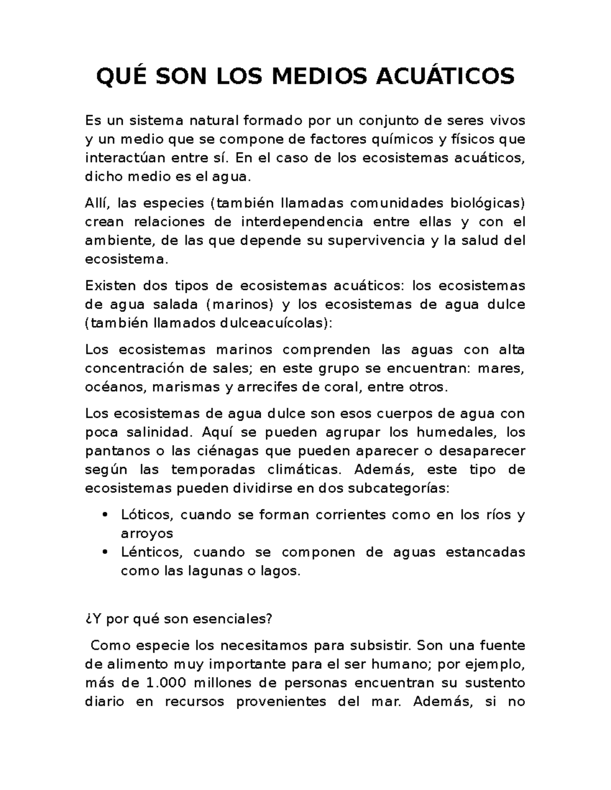 QUÉ SON LOS Medios Acuáticos - QUÉ SON LOS MEDIOS ACUÁTICOS Es un ...
