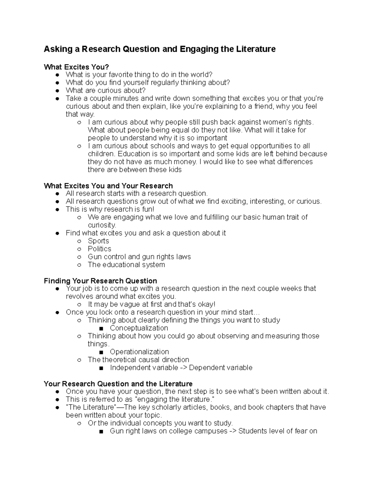 Asking a research question and engaging the literature - Asking a ...