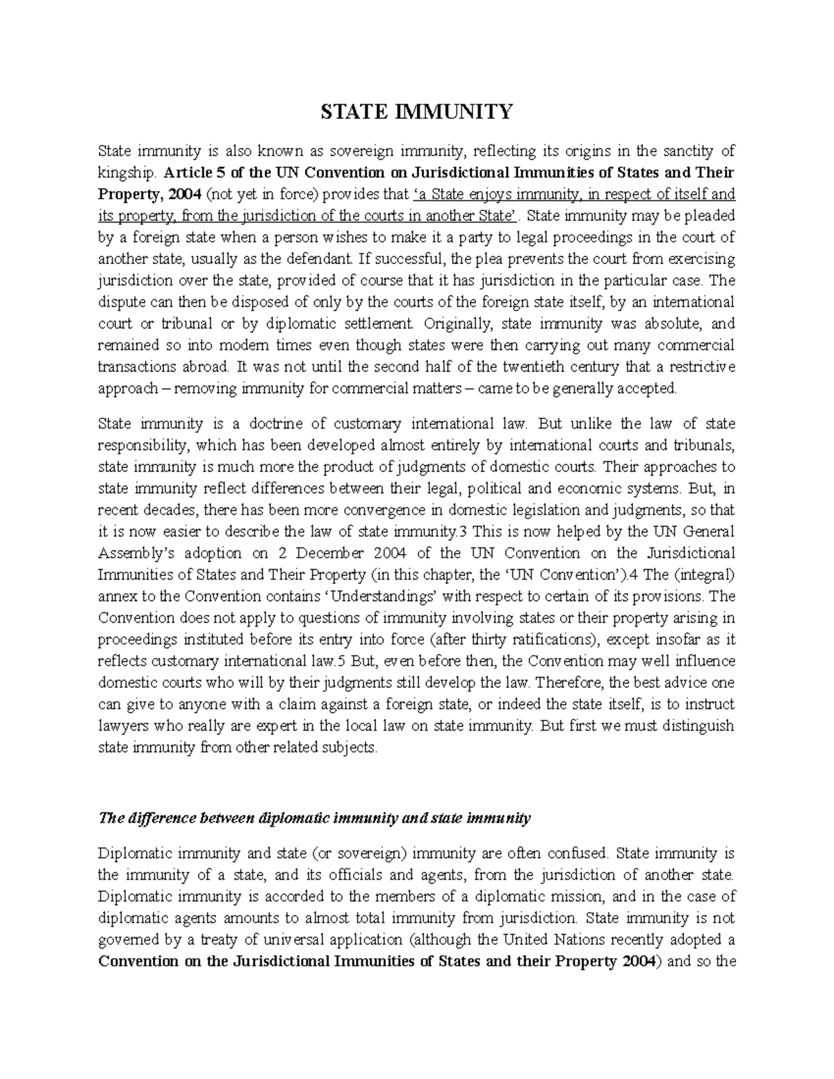 State Immunity - Lecture notes by Mr Michael Ofosu - STATE IMMUNITY ...