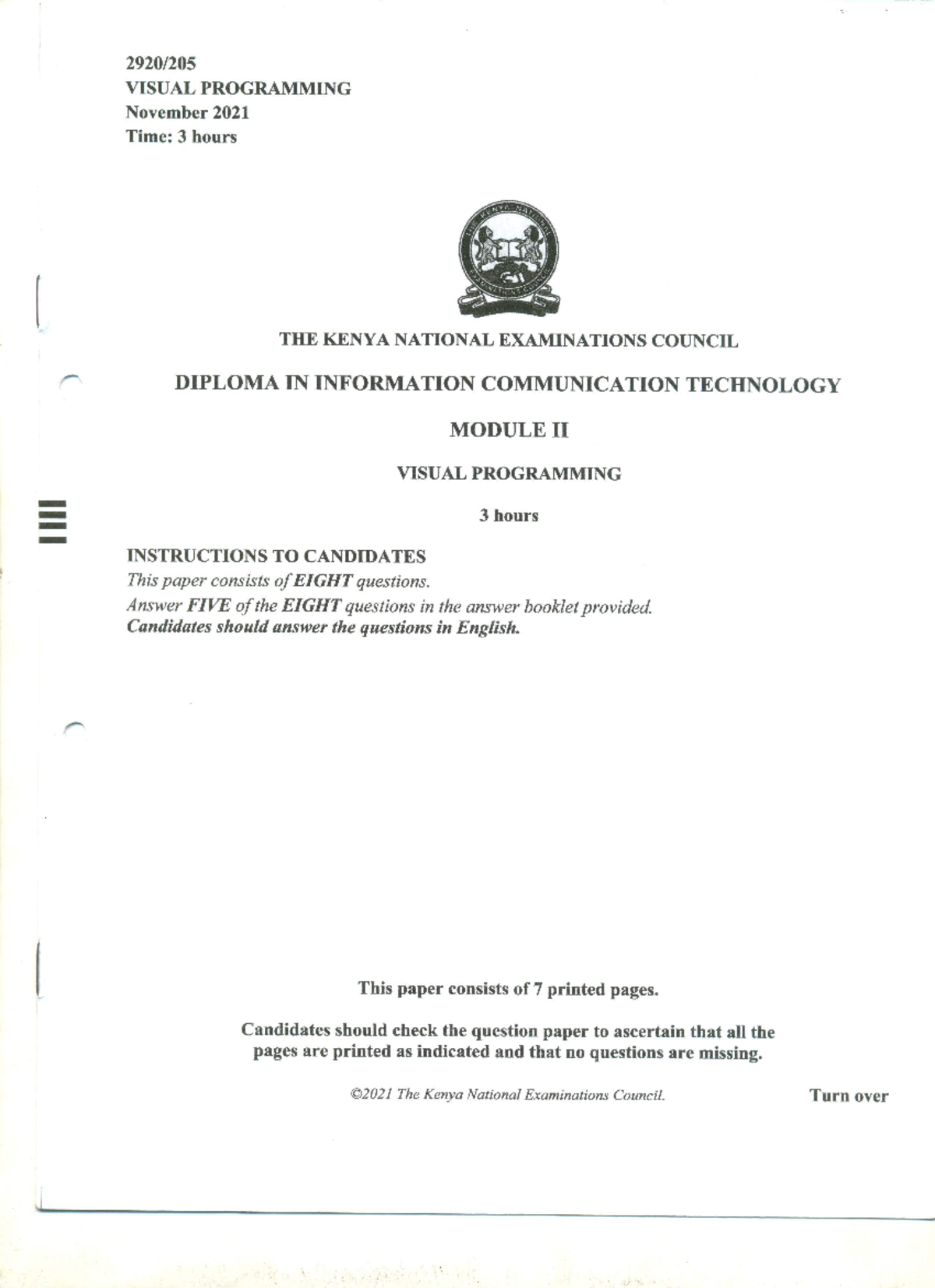 Visual Programing 0001 - VISUAL PROGRAMMING November 2021 Time: 3 hours ...