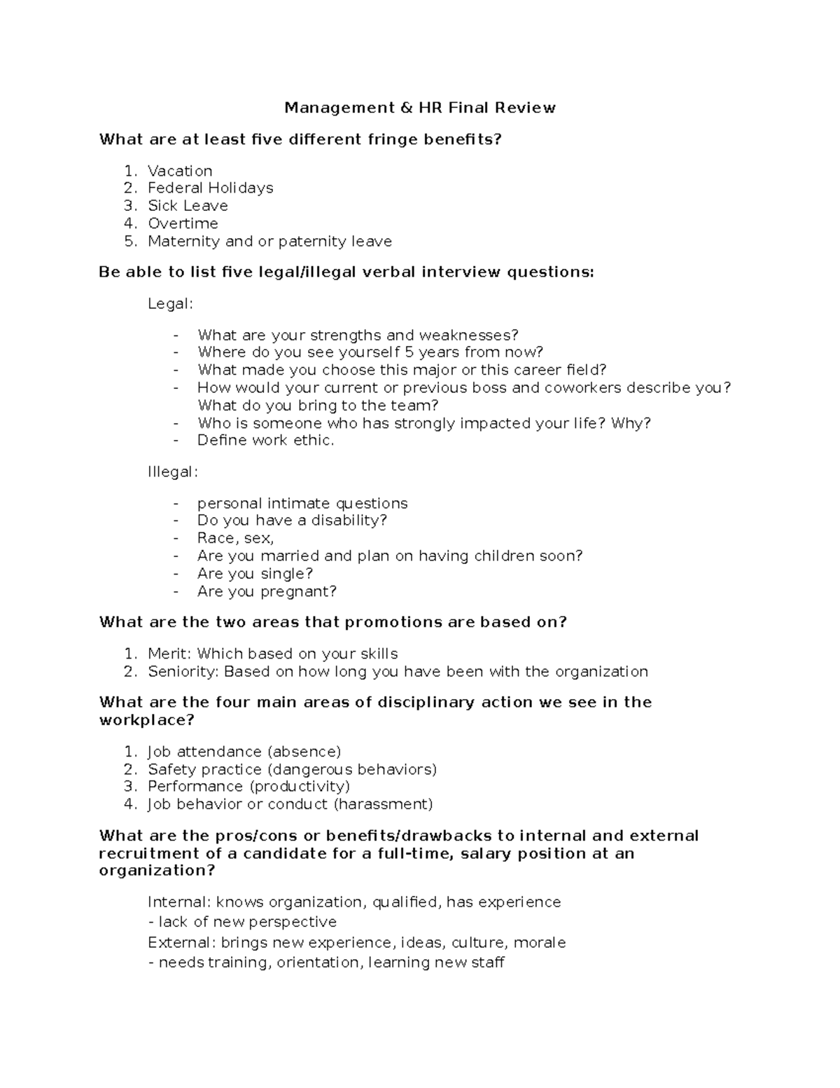 Management Review Sheet Final - Management & HR Final Review What are ...