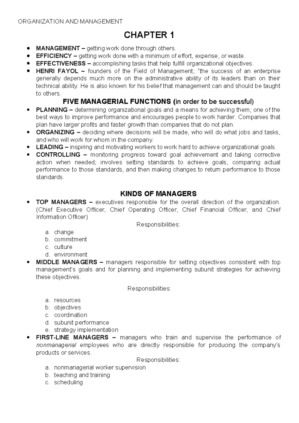 Organization-AND- Management - ORGANIZATION AND MANAGEMENT CHAPTER 1 ...
