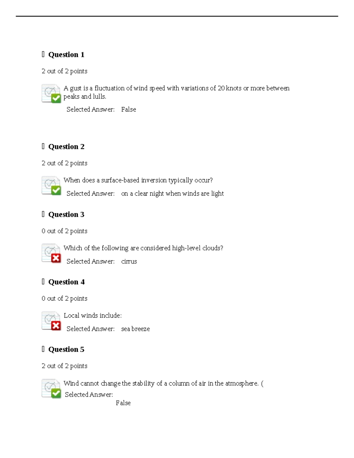 AVIA 340 quiz 1 AVIA340Quiz 1 - Question 1 2 out of 2 points A gust is ...