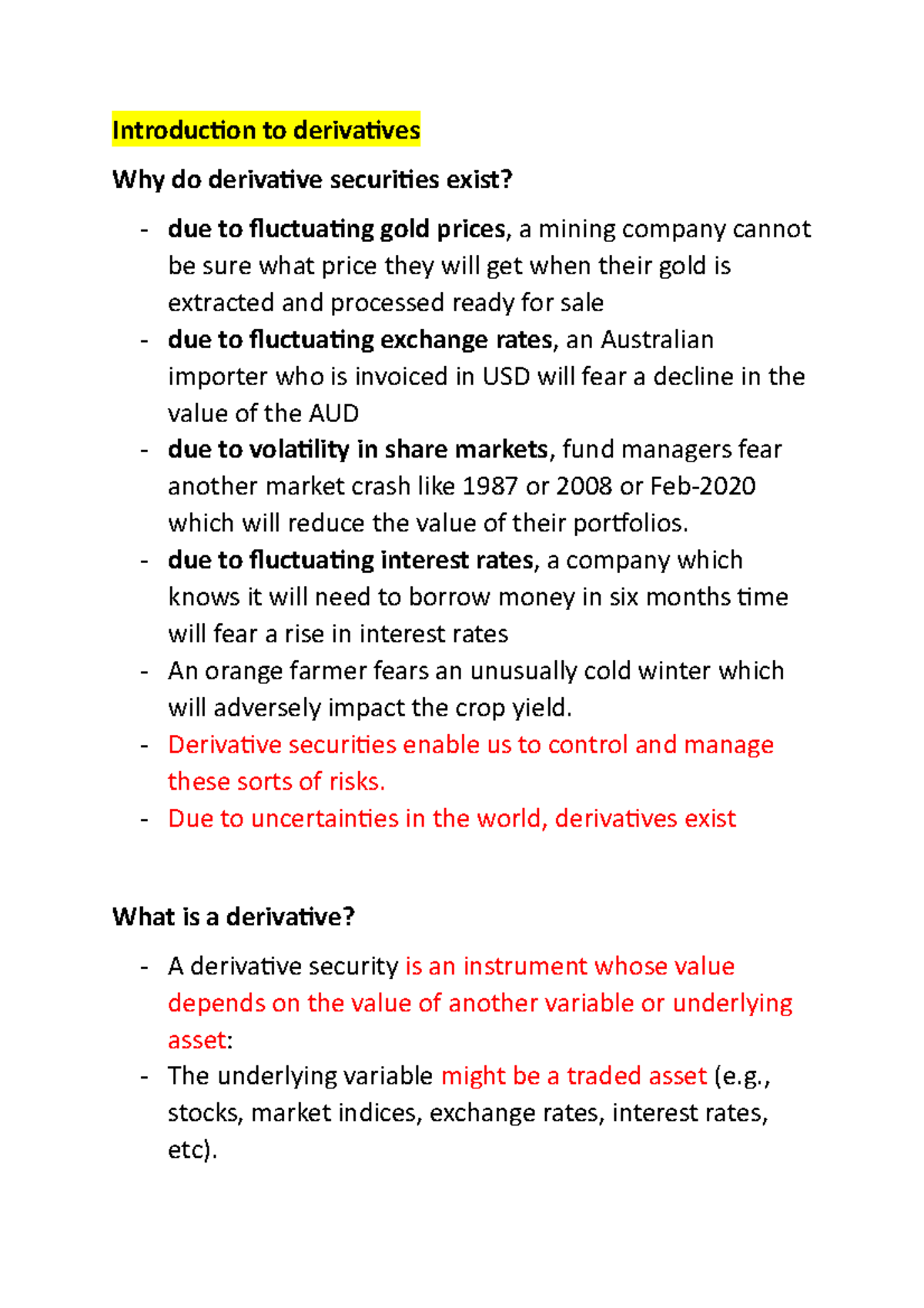 BFF3751 WEEK 1 - Lecture notes 1 - Introduction to derivatives Why do ...