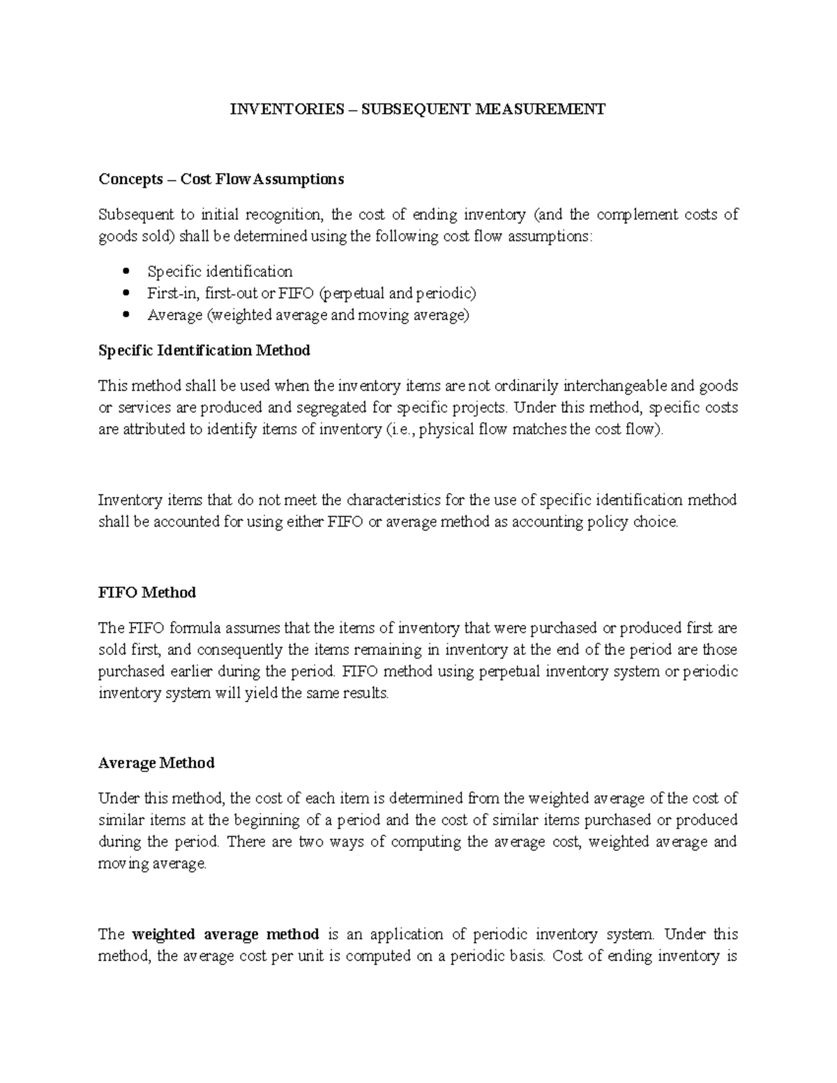 Specific Identification Method This method shall be used when the ...