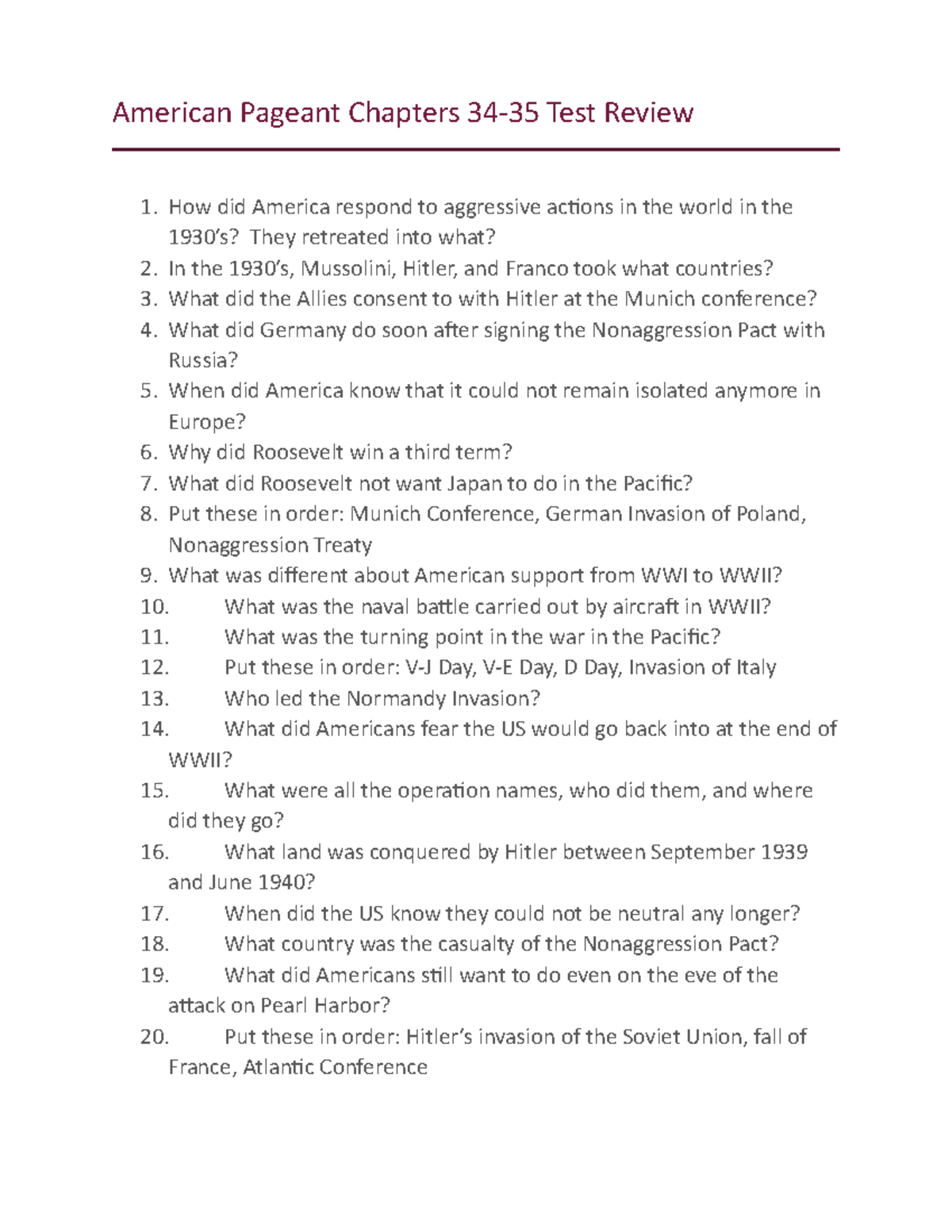 Test Autumn 2020, questions and answers - American Pageant Chapters 34 ...