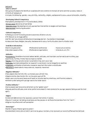 AHSC-281 midterm notes - Lecture 1: Leisure: free time from work or ...