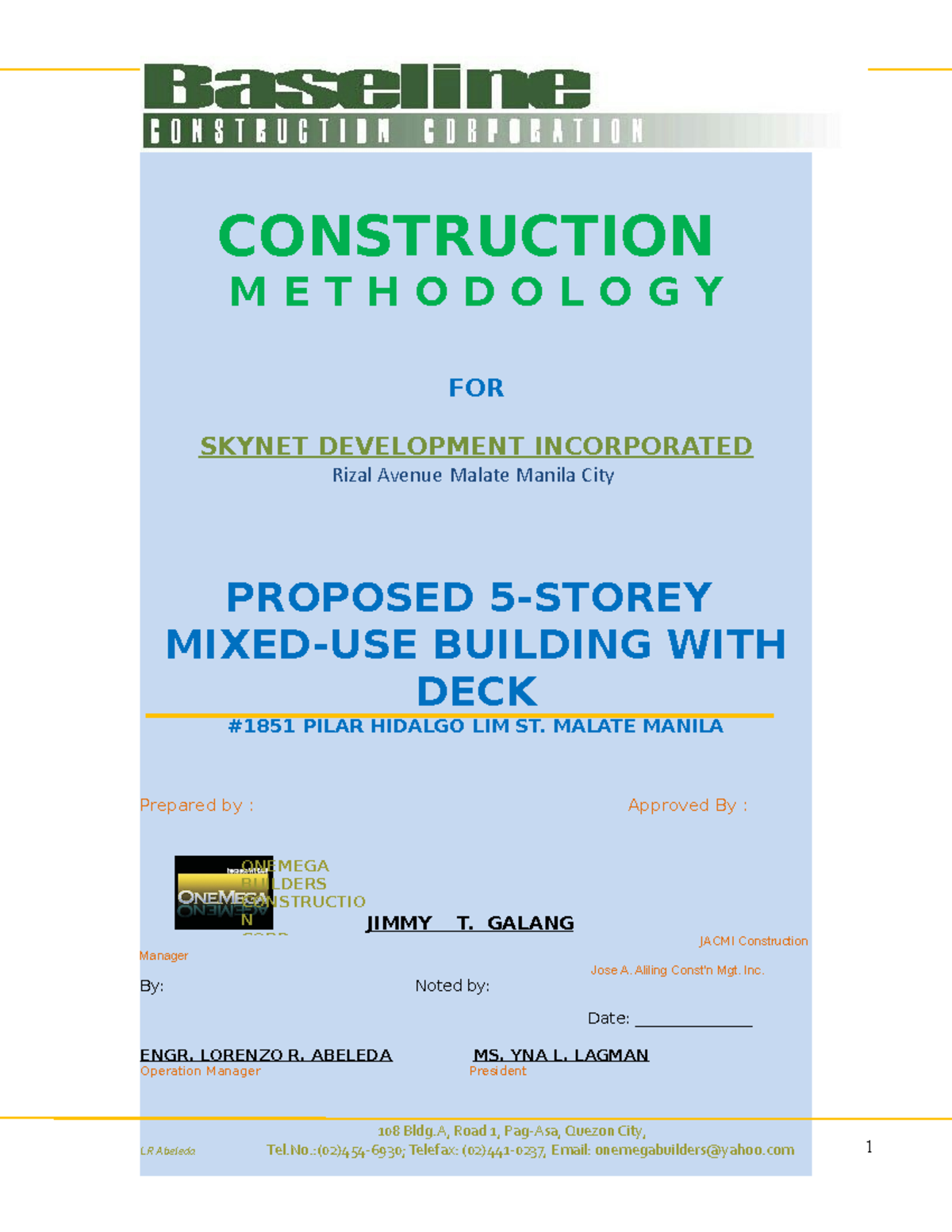 Sample Methodology - CONSTRUCTION M E T H O D O L O G Y FOR SKYNET ...