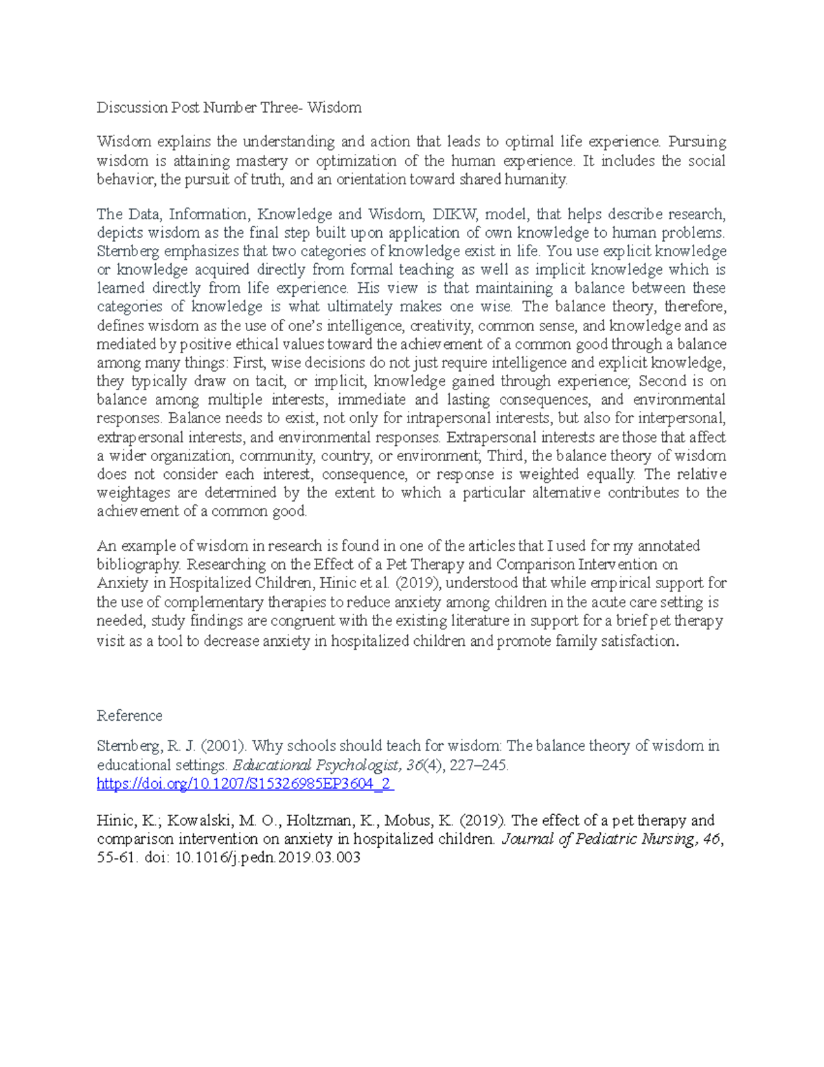 Wisdom Discussion 3 - Discussion Post Number Three- Wisdom Wisdom ...