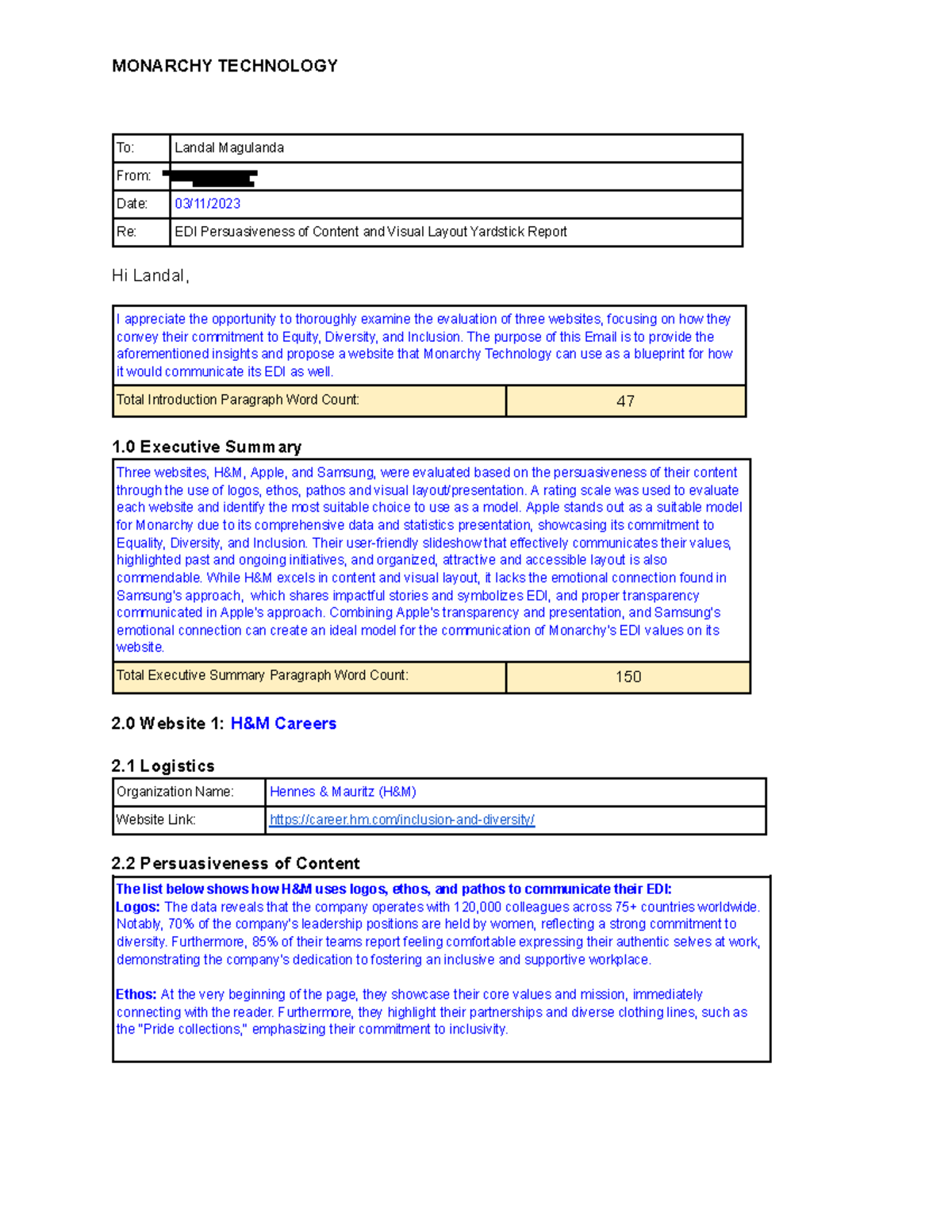 CMN 279 pdf - Assignment - To: Landal Magulanda From: Olo Longe Date: 03/11/ Re: EDI ...