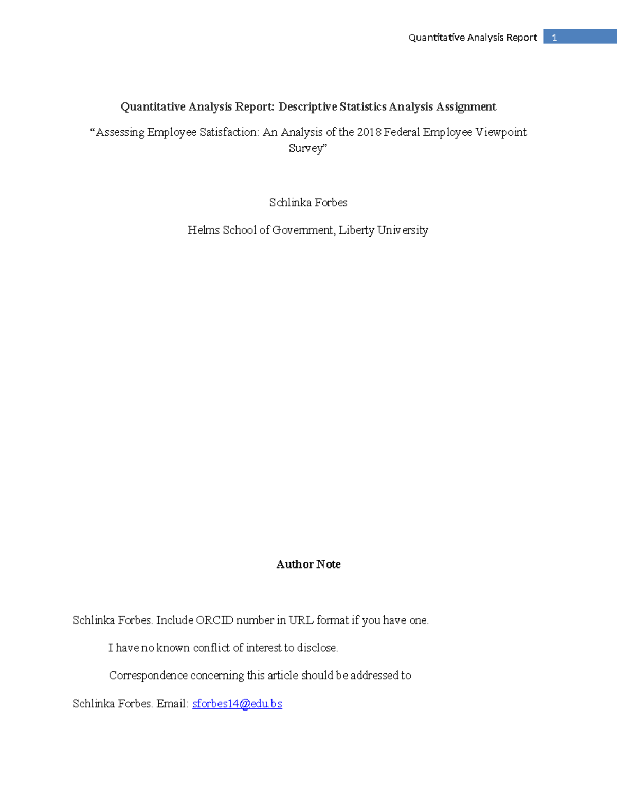 Quantitative Analysis Report - PADM 810 - Quantitative Analysis Report ...