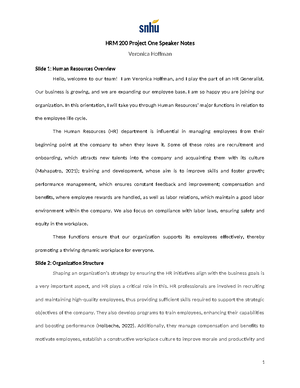 HRM 200 Project One Speaker Notes Template - HRM 200 Project One ...