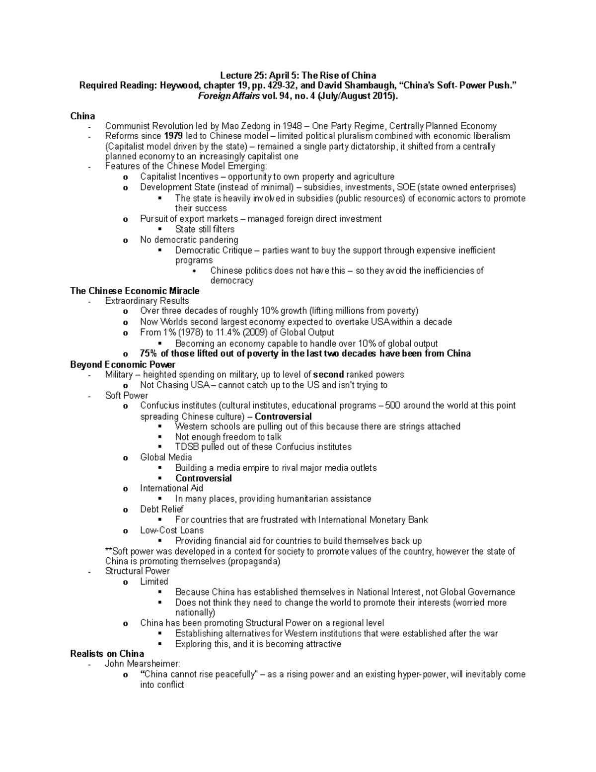 Lecture 25 - April 5 - The Rise of China - Lecture 25: April 5: The ...