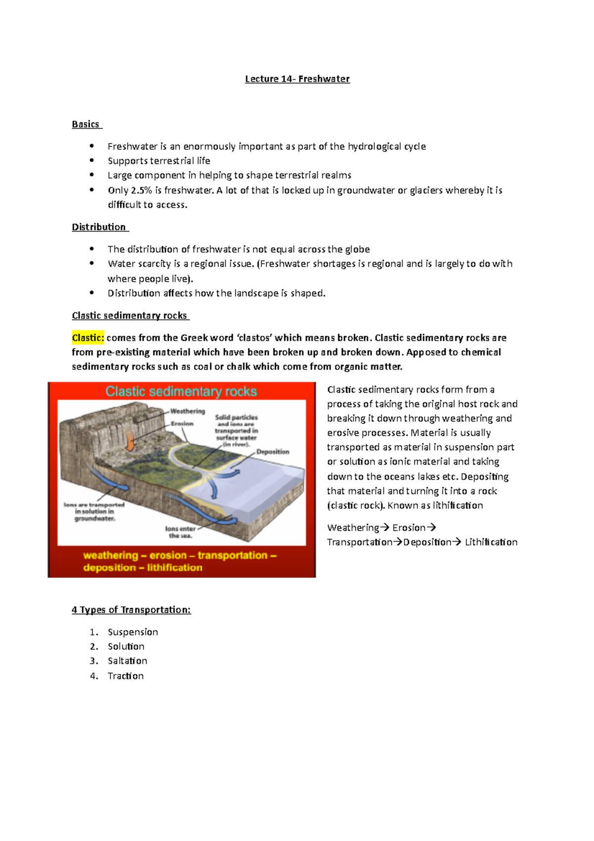 Natural World: Freshwater - Lecture 14- Freshwater Basics Freshwater is ...
