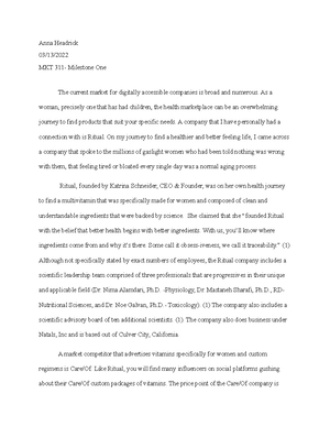 Mkt 113 fp part i milestone two submission - MKT 113: Final Project ...