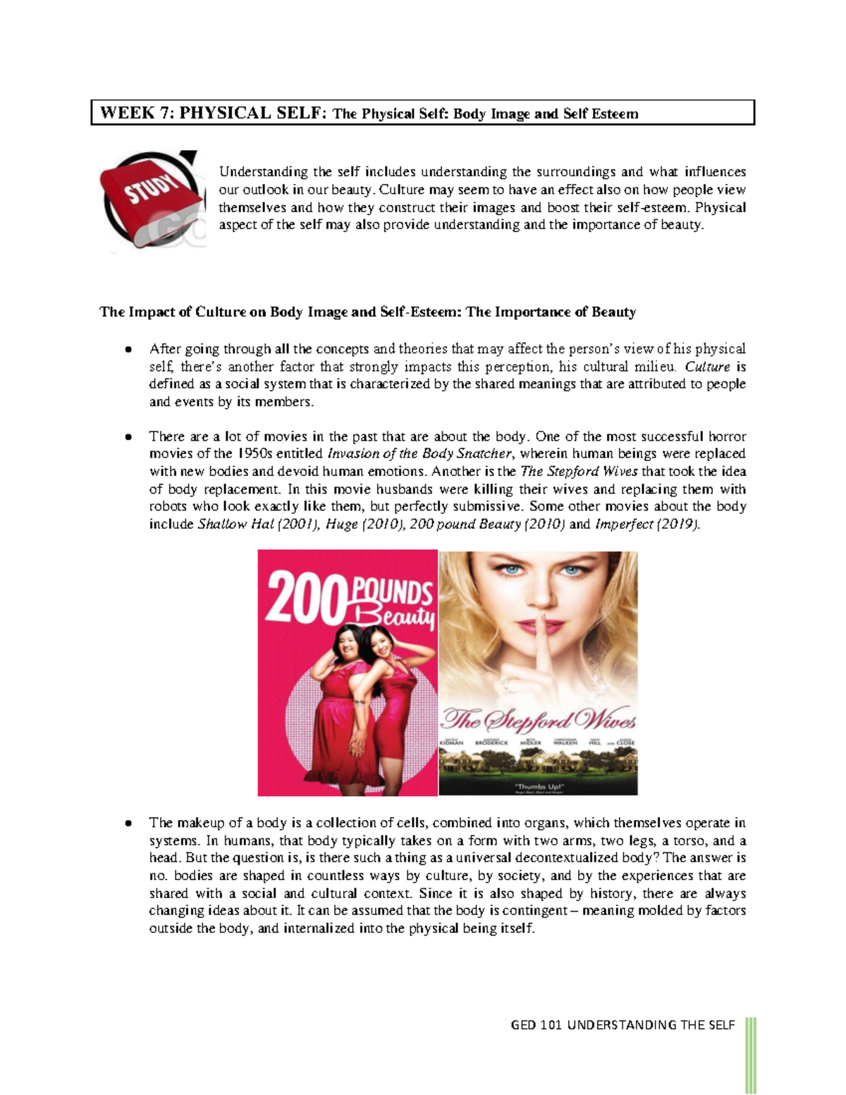 WEEK 7 Physical SELF - UTS - WEEK 7: PHYSICAL SELF: The Physical Self: Body Image and Self ...