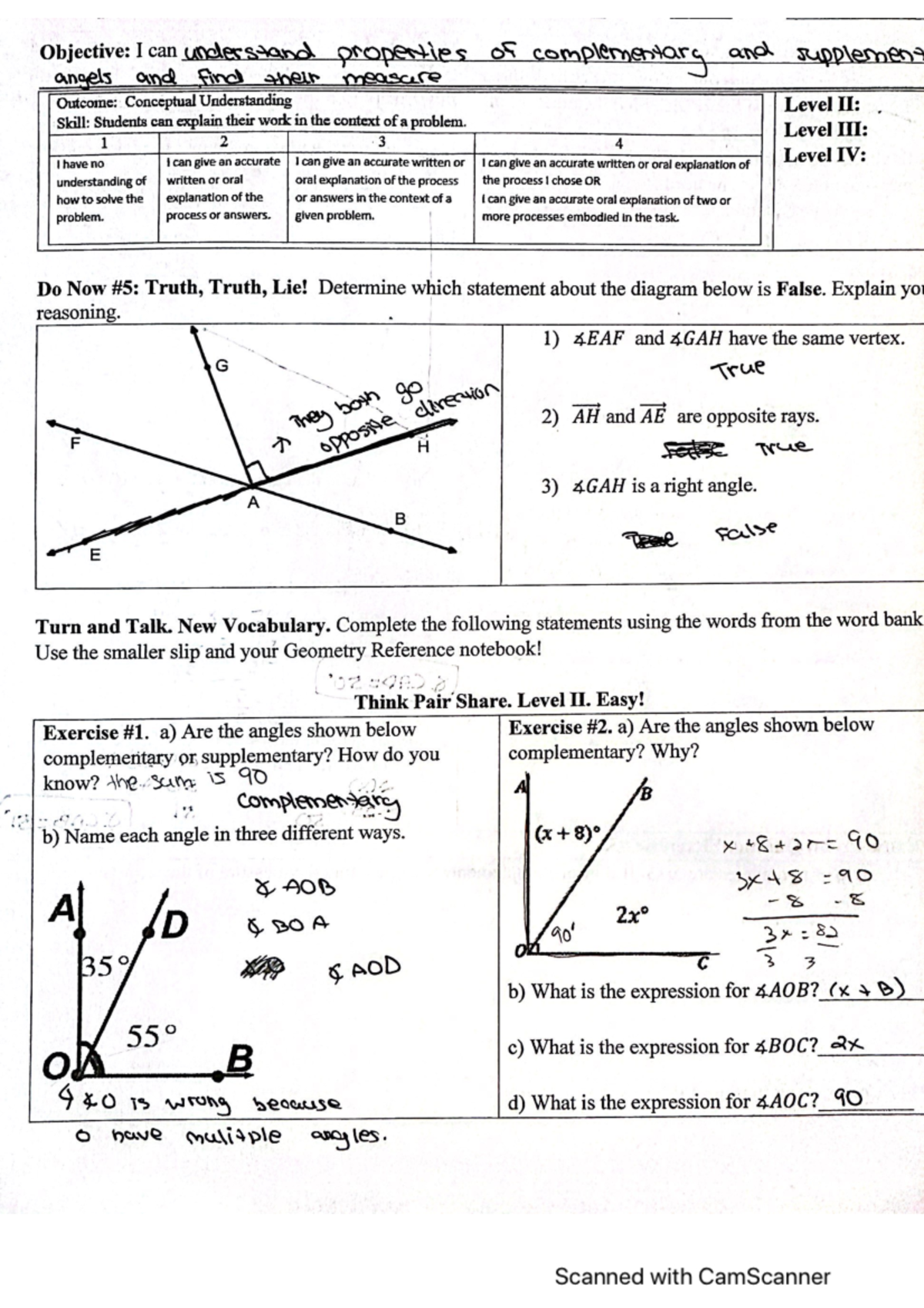 Geomtry Lesson #5. Complementary and Supplementary Angel Pairs - Studocu