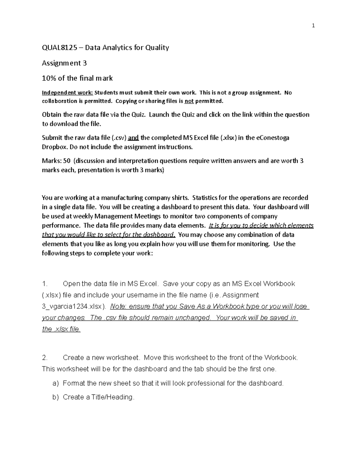 Assignment 3 Instructions - QUAL8125 – Data Analytics for Quality ...