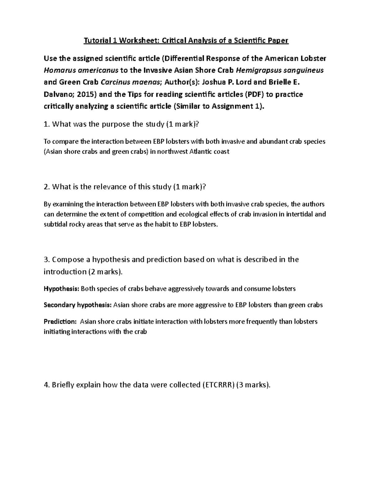 Tutorial 1 Worksheet - Lecture notes 1 - Tutorial 1 Worksheet: Critical ...