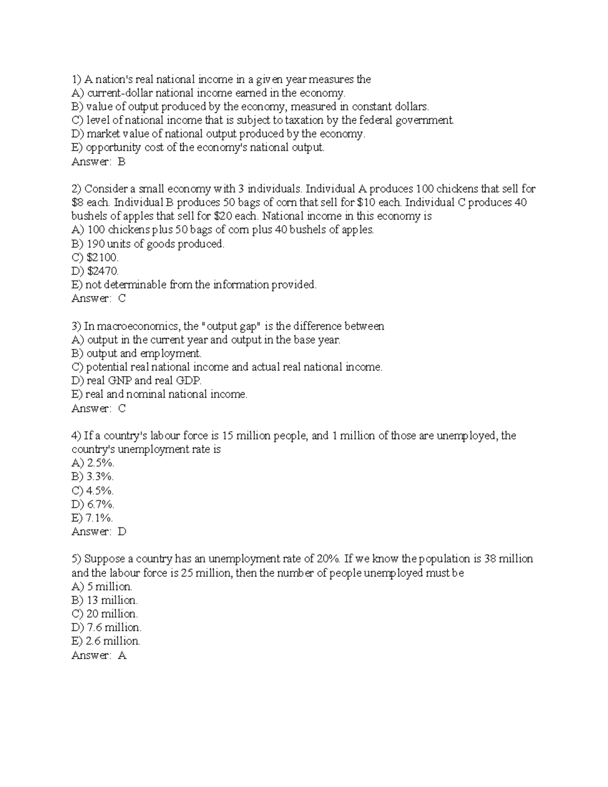 Sample Exam - Midterm 1 - Answer key - A nation's real national income ...