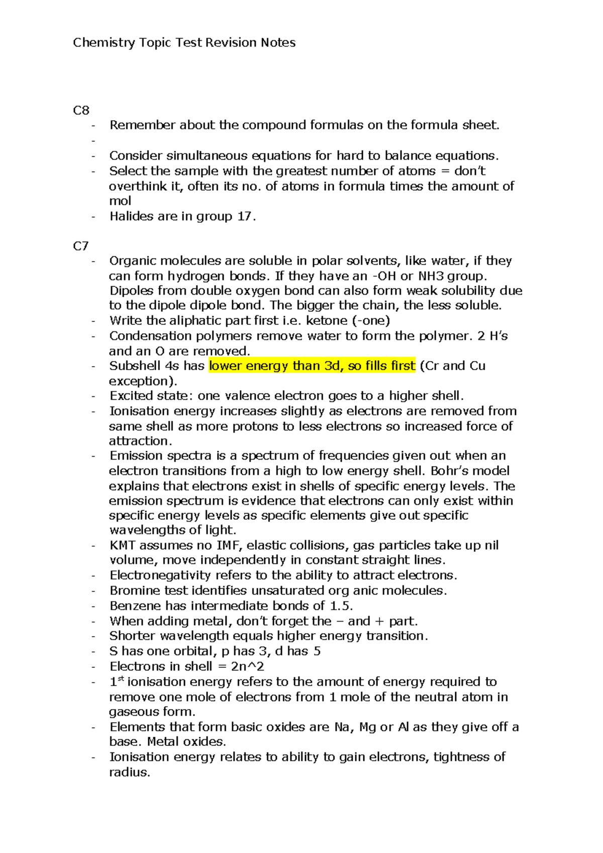Chemistry Topic Test Notes - C Remember about the compound formulas on ...