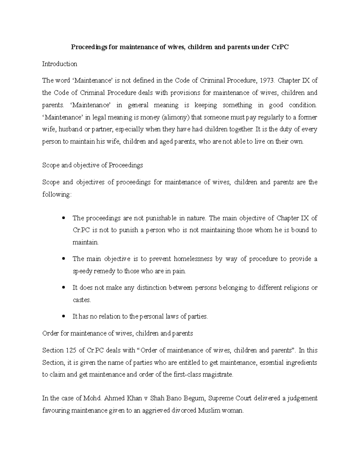CRPC 5 - Crpc - Proceedings for maintenance of wives, children and parents under CrPC ...