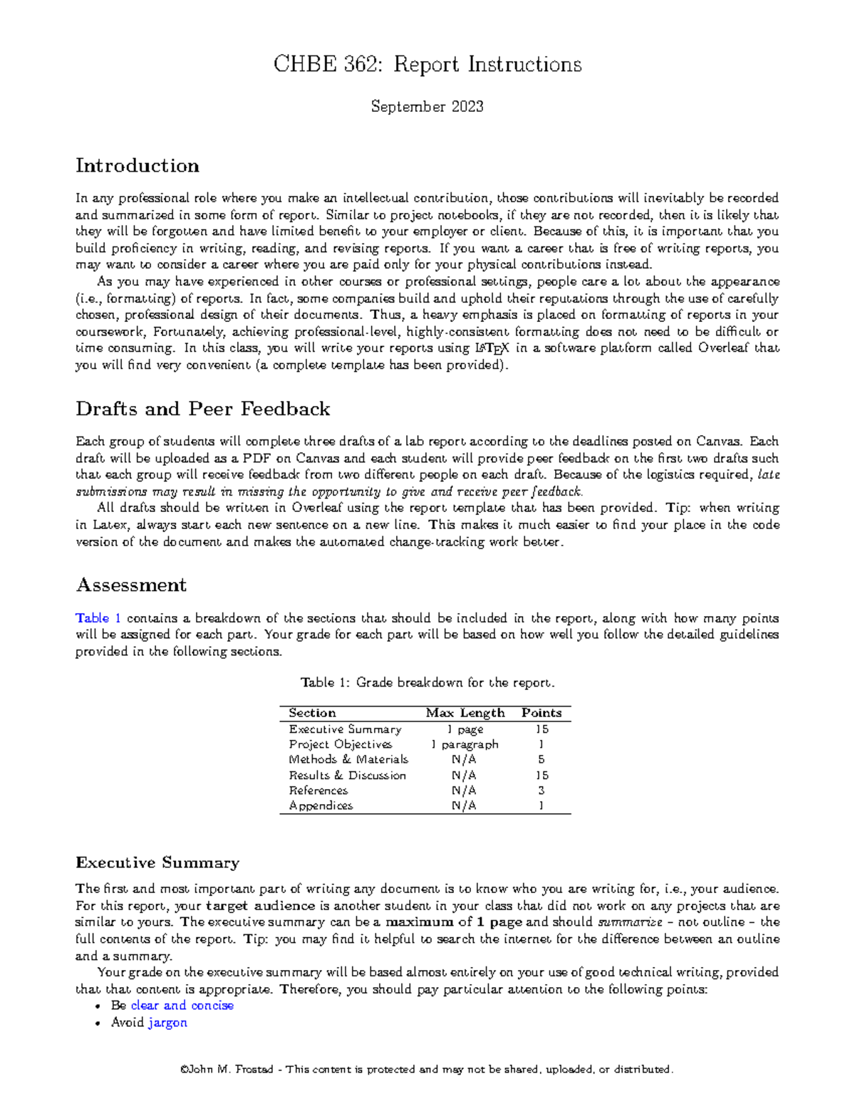Report Instructions - CHBE 362: Report Instructions September 2023 ...