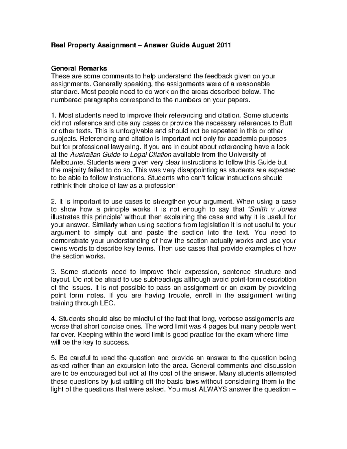 Real Property Assignment – Answer Guide - Generally speaking, the assignments were of a ...