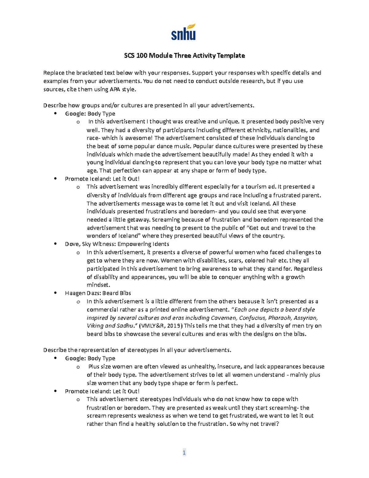 SCS 100 Module Three Activity - Support your responses with specific ...