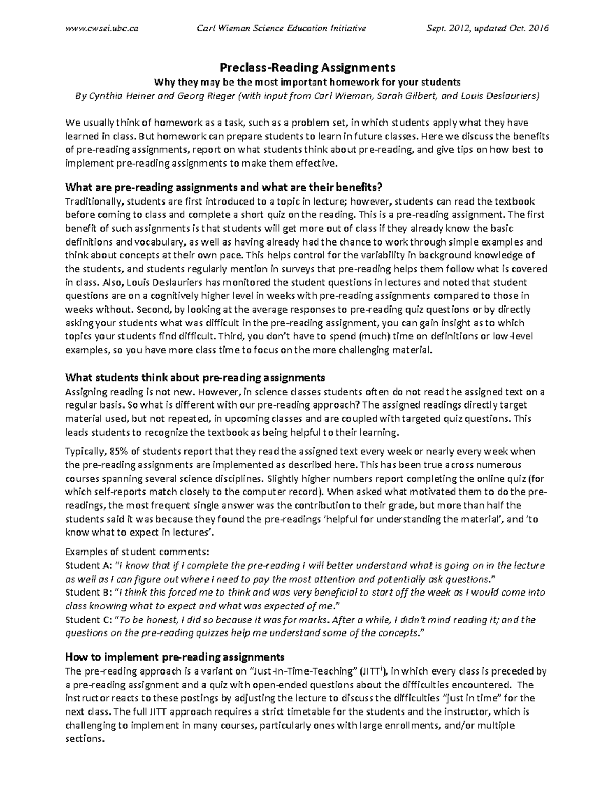 Preclass-Reading Assignments Why they may be the most important ...