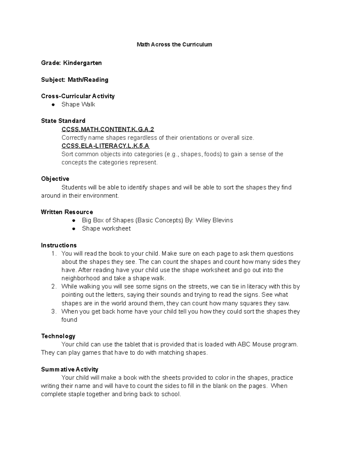 ECE 455 Math Across the Curriculum - Math Across the Curriculum Grade ...