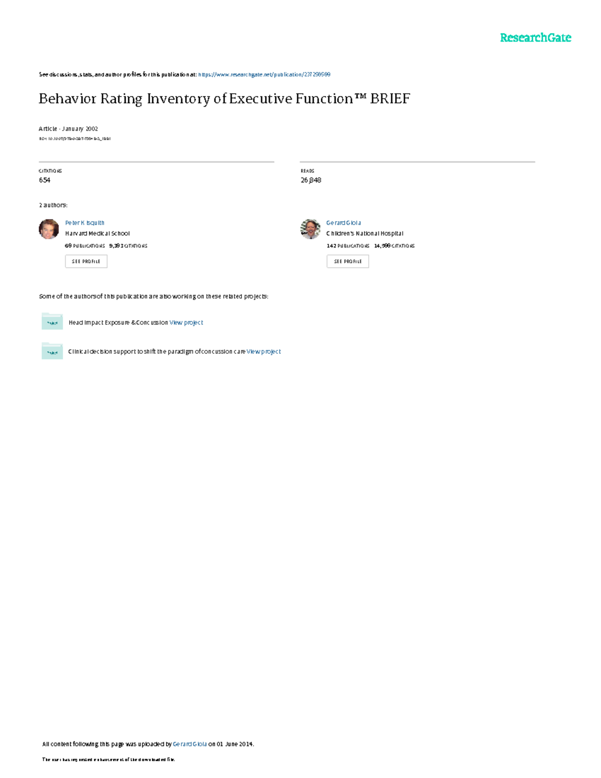 Behavior Rating Inventory of Executive Function BR - See discussions ...