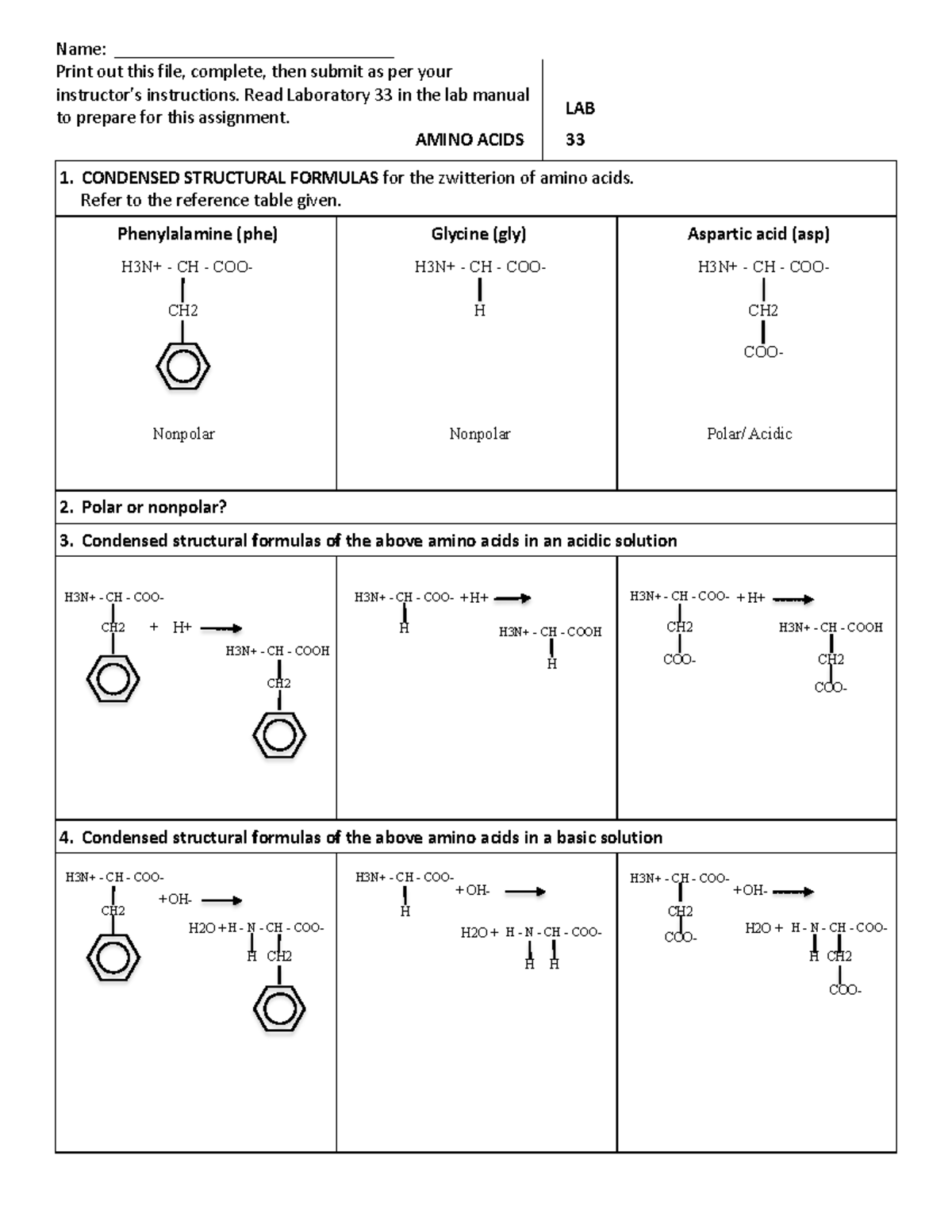 Lab 33 Amino Acids - Name: ______________________________ Print out ...