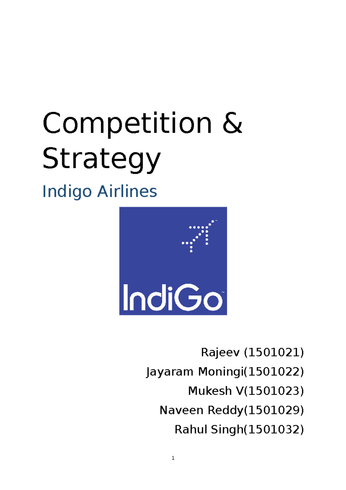 Competition and Strategy Indigo Airlines - Competition & Strategy ...