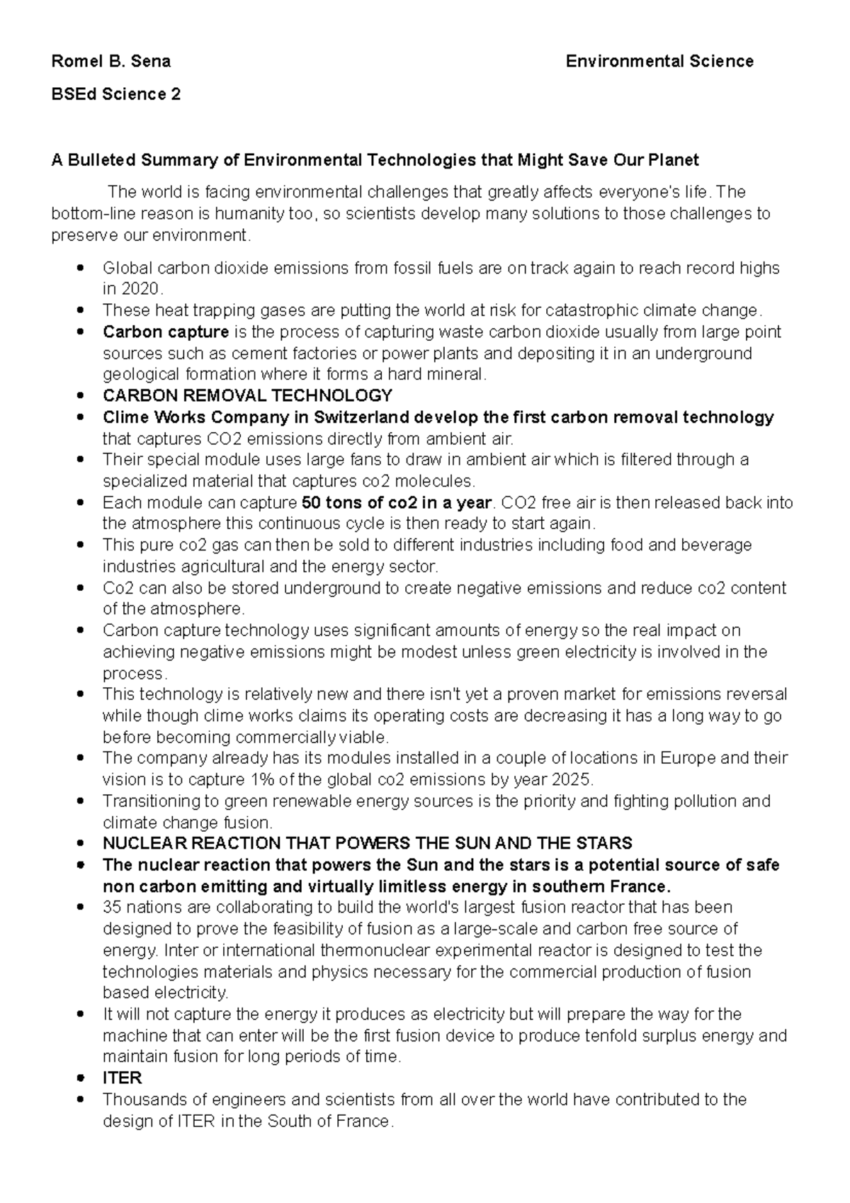 Envisci - Summary BS Environmental Science - Romel B. Sena ...