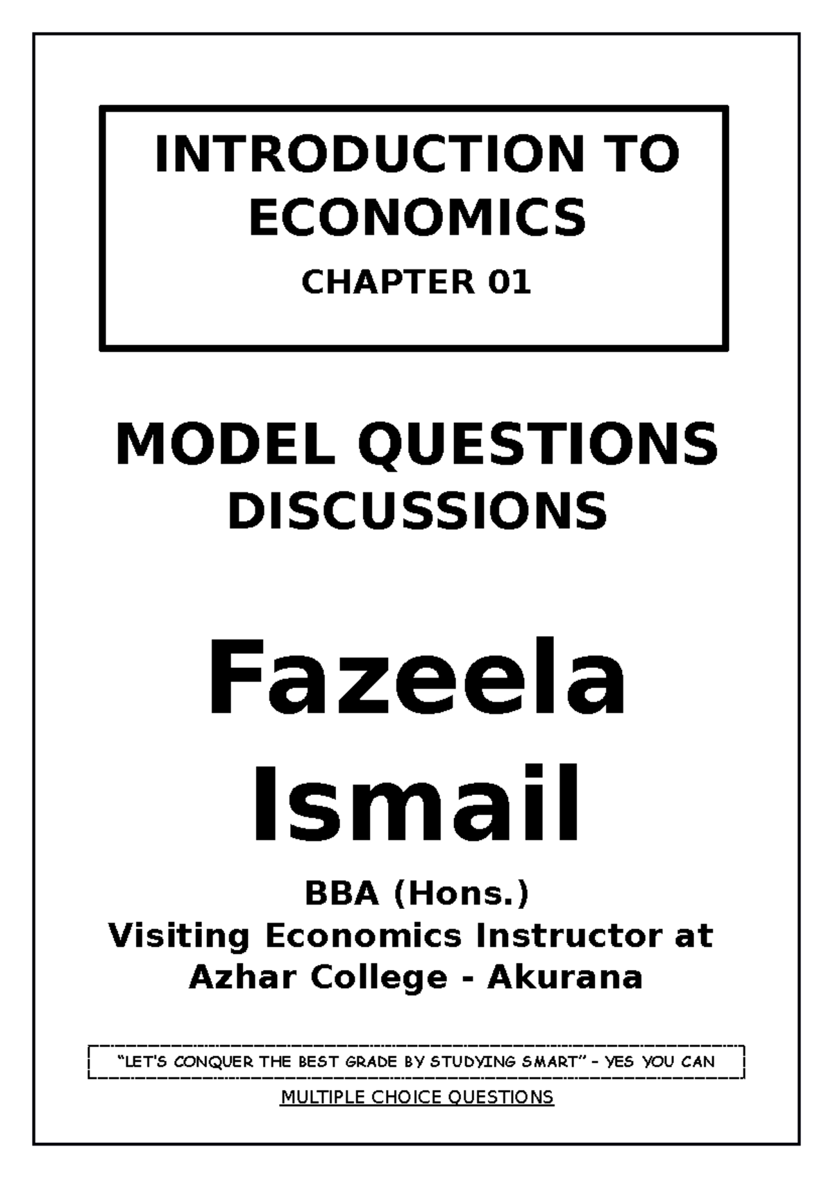 Model Paper UNIT ONE - INTRODUCTION TO ECONOMICS CHAPTER 01 MODEL ...